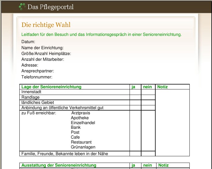 » So finde ich das richtige Pflegeheim – Checkliste - Pflegeplatz ...